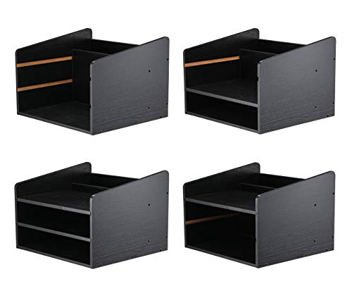 PAG Wood Desktop File Organizer Mail Sorter Magazine Rack Paper Holder Telephone Stand with Adjustable Drawer, Black