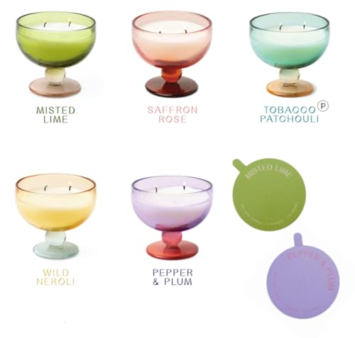 Paddywax Scented Candles Vintage Glass Aura Collection Soy Wax Blend 2-Wick Candle, 6-Ounce, Pepper & Plum