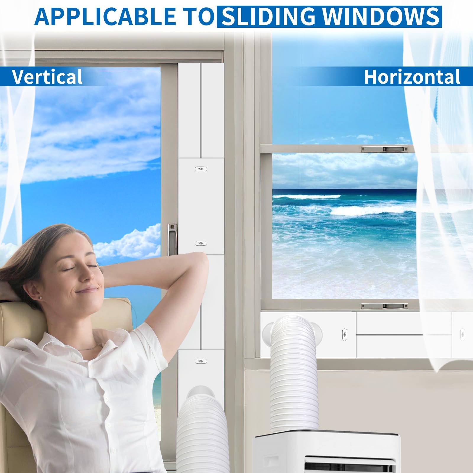 Angooni Superb Portable Air Conditioner Window Kit - Upgraded Sliding Window Vent Kit for Universal Exhaust Hoses with 2-in-1 Coupler (5.1"/5.9"), Adjustable Ac Window Kit, Length Range (17” to 61”)