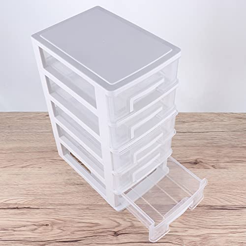 SAFIGLE Mini Plastic Drawers Organizer 5 Drawer Storage Organizer Plastic Storage Bins with Drawers Space Saving Small Plastic Drawers for Crafts Small Tools Sationary and Hardware