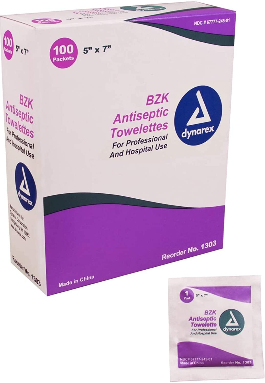 Dynarex 1303 box of 100 BZK Antiseptic Towelettes