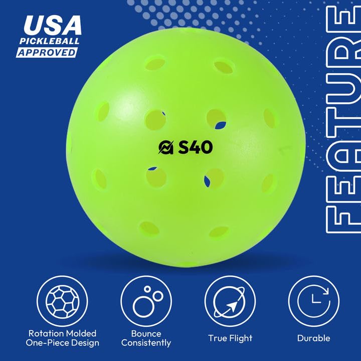 A11N S40 Outdoor Pickleball Balls- USAPA Approved, 6-Pack, Neon Green