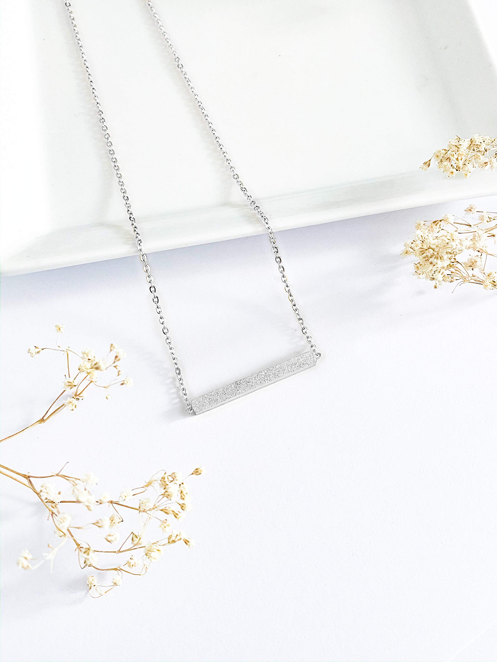Altitude Boutique Minimalist Bar Necklace Simple Horizontal Bar Necklace for Women (Silver)
