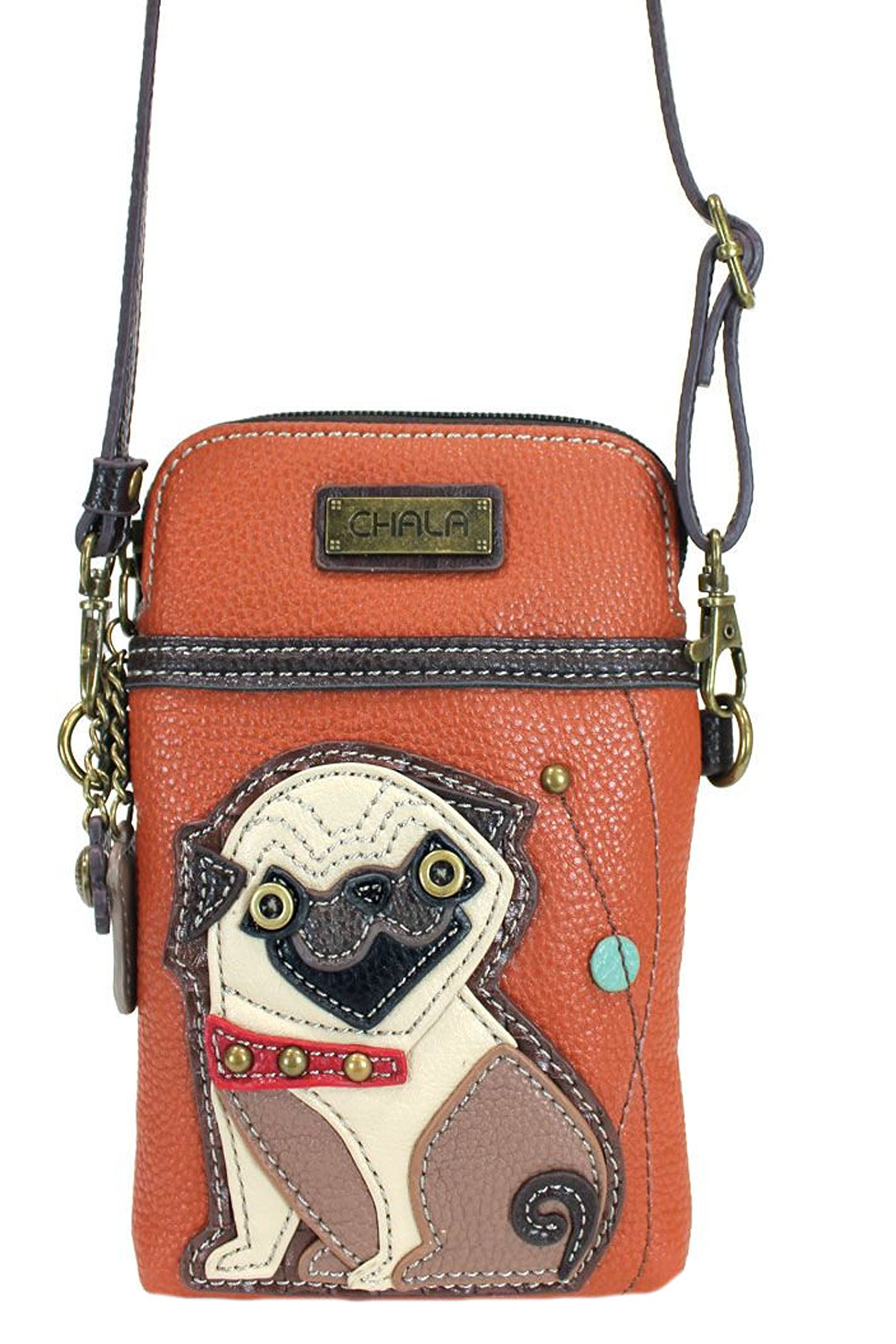 Chala Pug Cellphone Crossbody Handbag - Convertible Strap Pug Mom