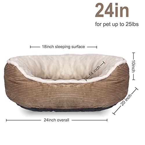 Bellwe Cat Bed, Dog Bed for Small Dogs Plush Round Puppy Bed Non-Slip Bottom Machine Washable Cushion Oval Shape 20/24inch