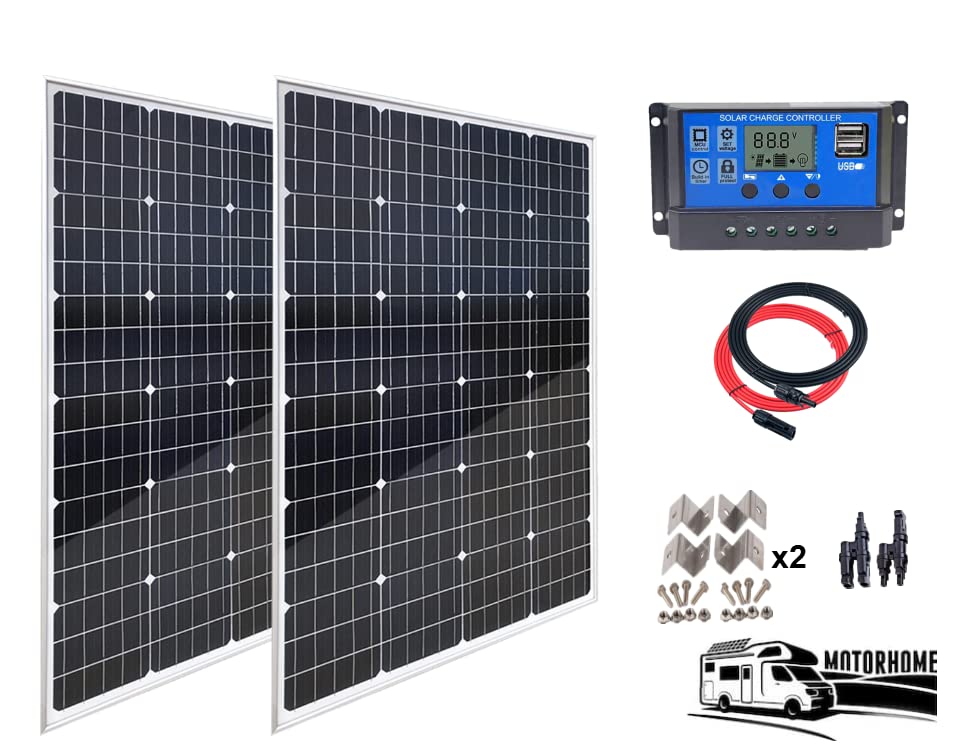AUECOOR 240W Solar Kits 2pcs 120Watt 12Volt Solar Panel Moncrystalline Module 30A Charge Controller Extension Cable Mounting Brackets for RV Trailer Camper Marine Off Grid