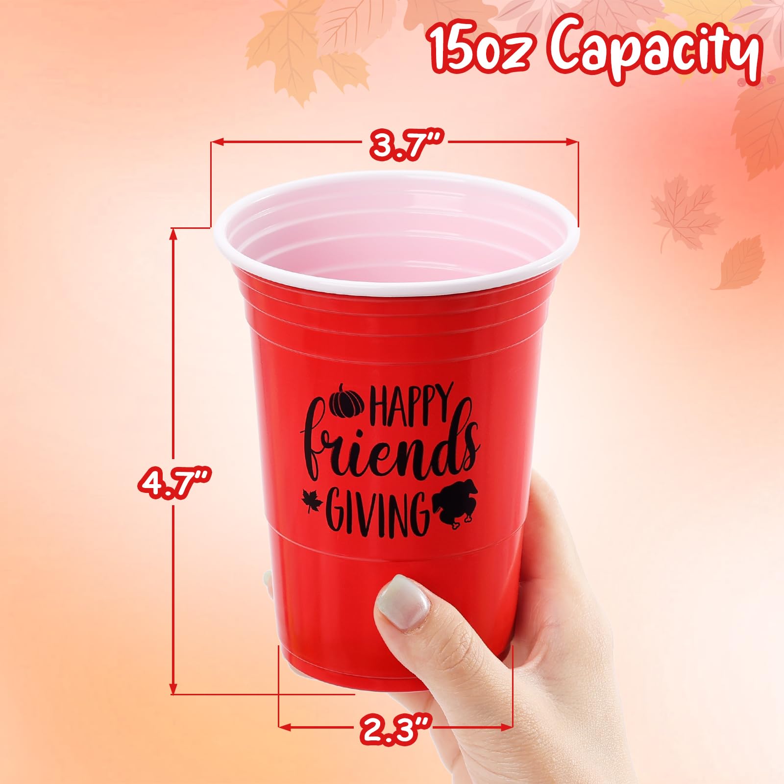 Nefelibata 24 Pack 15OZ Thanksgiving Party Plastic Cups Friendsgiving Disposable Tableware Friends Gathering Party Supplies Thanksgiving Dinner Wedding Birthday Favors Give Thanks Drinking Cups
