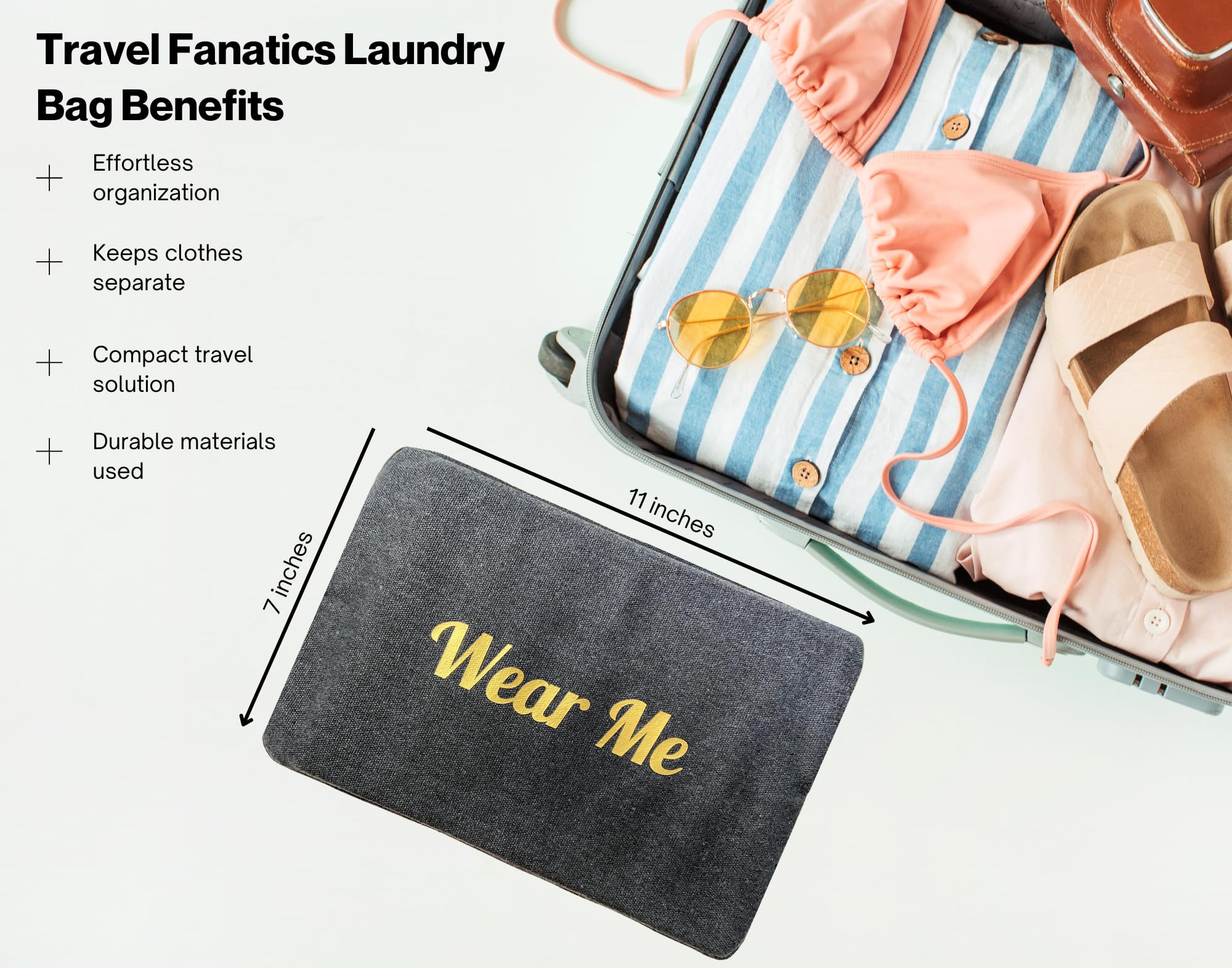 Travel Fanatics Canvas Two Sided Travel Laundry Bag - Washable Laundry Bag with Clean and Dirty Sides - Wash Me & Wear Me - Black
