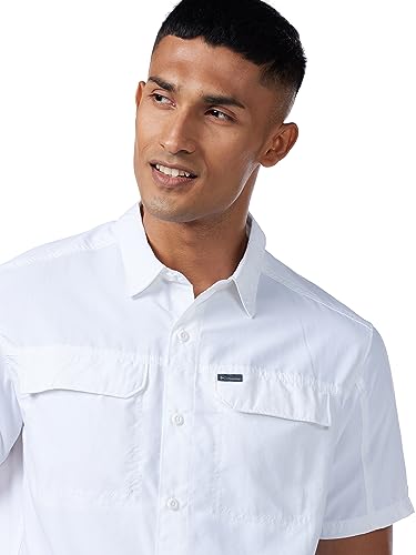 Columbia Men's Silver Ridge 2.0 Short Sleeve Shirt, UV Sun Protection, Moisture Wicking Fabric, White, Medium
