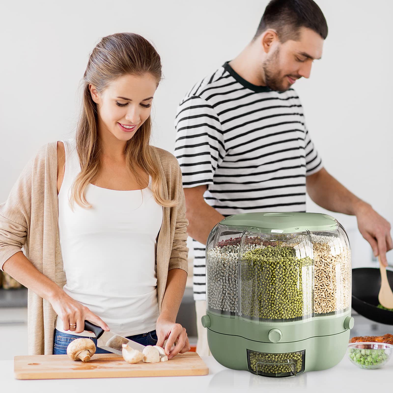 AHOUGER Cereal Dispenser Grain Dispenser Lentil Dispenser Upgrade 360° Rotating Food Dispenser with Lid Moisture Resistant Household, Dispenser Container for All Beans, Barley, Millet, Rice