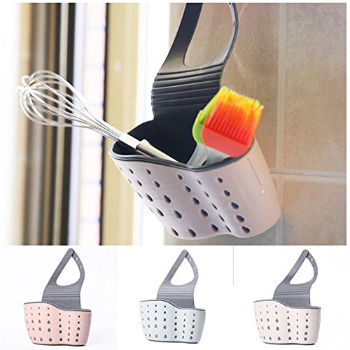 MOTZU Kitchen Sink Shelf Hanging Sponge Drainboard Storage Baskets,Adjustable Snap Sink Faucet Housing Cradle Kitchen Shelving Rack Drain Sponges(Beige)