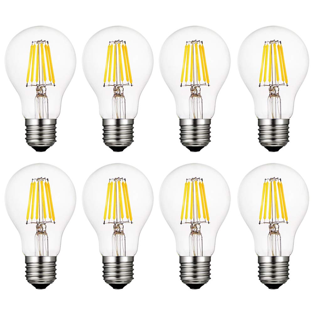 A19 LED Bulbs 60W Equivalent Dimmable, 4000K Daylight Edison Bulbs, 6W Vintage Led Filament Light Bulbs E26 Medium Base Clear Glass Decorative Light for Home, Office, Cafe, 8 Pack