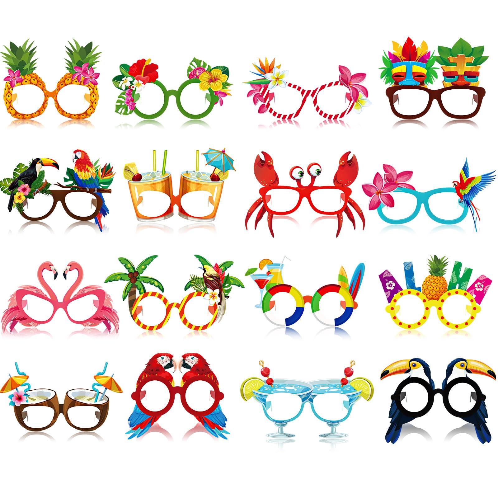 Vinsot 32 Packs Luau Party Glasses Hawaiian Funny Sunglasses Paper Glasses Frame Tropical Fancy Dress Props Photo Booth Props for Summer Party Supplies Kids Beach Themed Party Favors