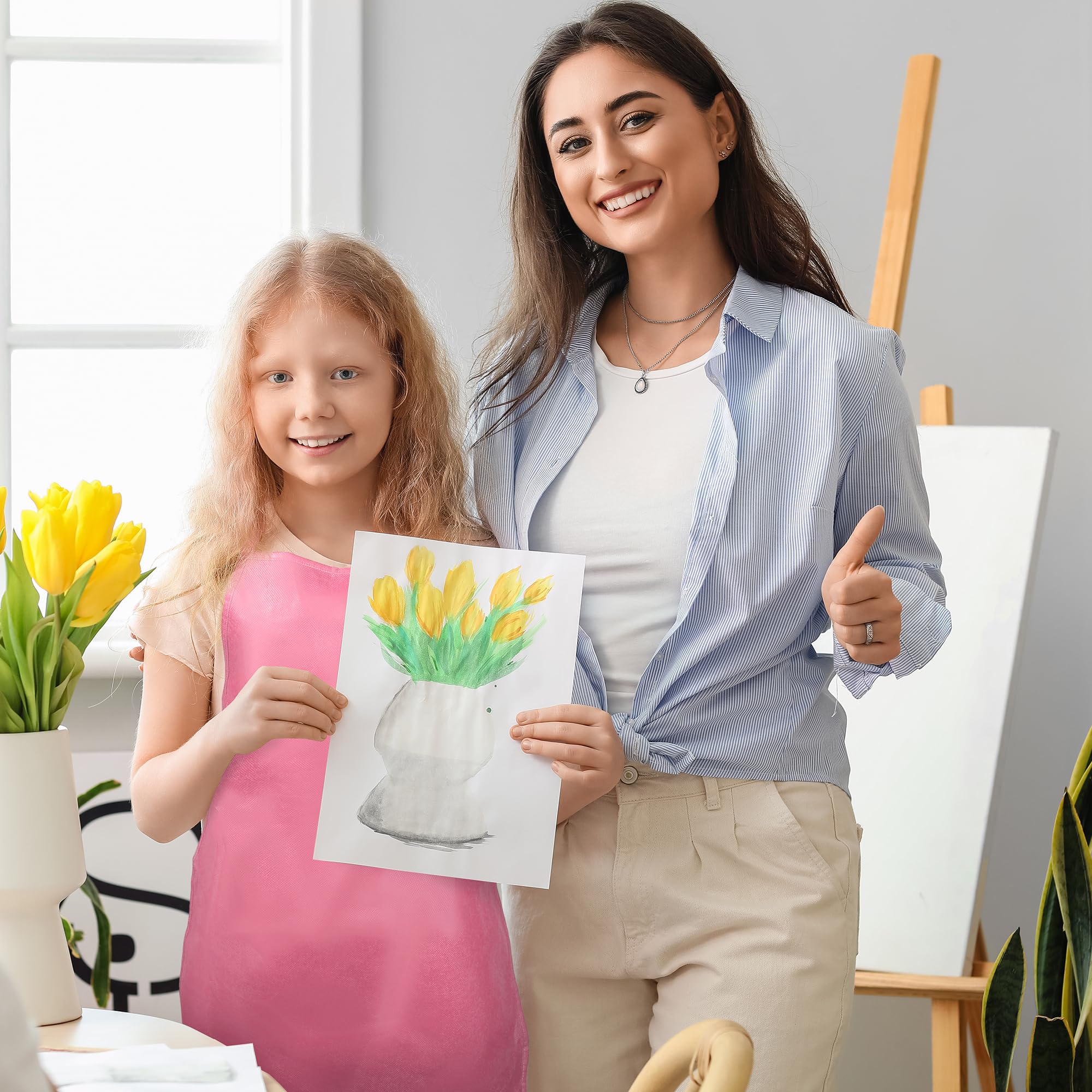Caydo 15 Pieces Middle Size Kids Painting Apron for Ages 5 to 10, in Kitchen, Classroom, Community Event, Crafts and Art Painting Activity, 15 Colors