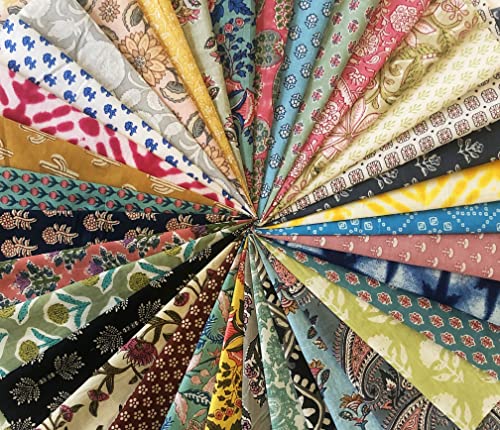 Craftbot 100% Cotton Lightweight Thin & Soft Indian Block Print Fabric Squares -50pc- 8x8" for Craft