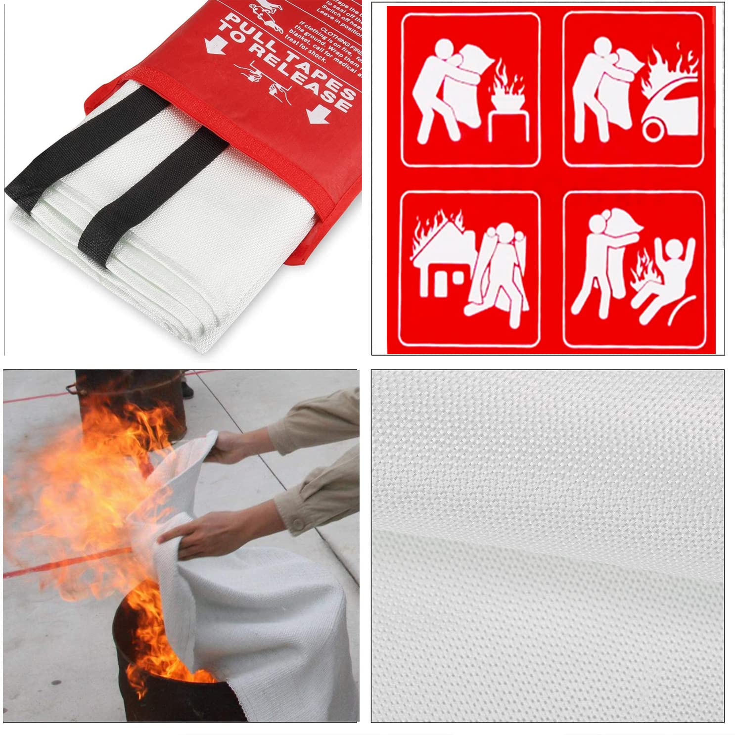 Altfun Emergency Fire Blanket for Home Kitchen Fiberglass Fire Suppression Blanket Great for School,Office,Camping,Grill,Car,Warehouse,Emergency Surival Safety (2 Pack,39 in X 39 in)