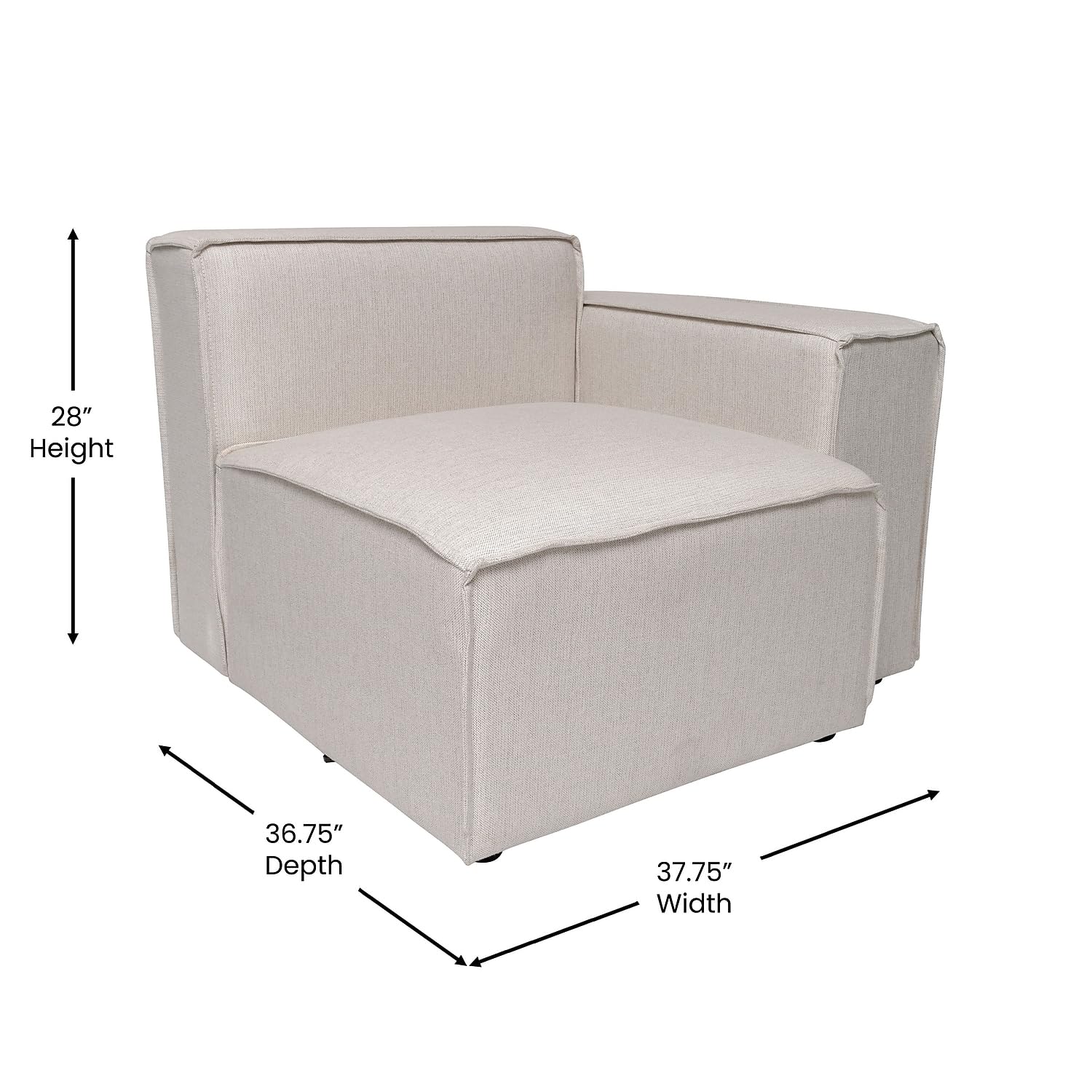 Flash Furniture Bridgetown Fabric Right Chair Module for Sectional Sofa, Customizable Modular Couch Right Seat with Arm Rest, Cream