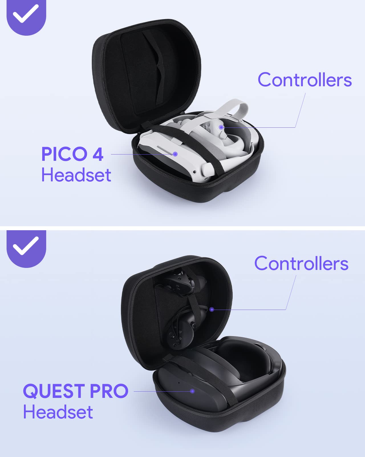 Fromsky Yinke for Oculus/Meta Quest 2/Pico 4 Case, Hard Travel Carrying Case All-in-One Storage, Compatible with Elite Strap VR Headset and More Accessories (Black)