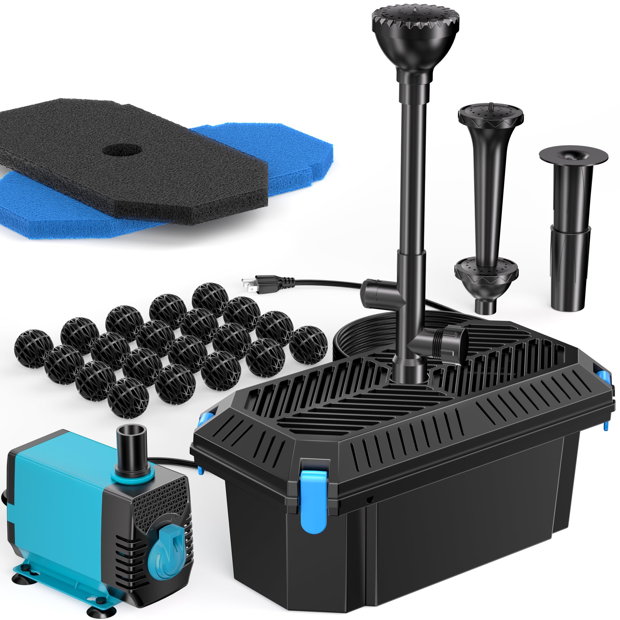 Antfraer Pond Filter with Pump Kits, Pond Filters for Outdoor Ponds Built In 660GPH Pond Pump, Pond Filter Box Suitable for Garden, Fountain, Pond, Animal Sink, Waterfall, Aquarium-Corded Electric