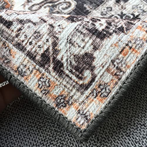 Boho Washable Area Rug 3x5 Bedroom Entry Throw Rug Medallion Stain Resistant Distressed Bohemian Ultra Thin Rug Non-Slip Carpet for Entrance Living Room Dining Table