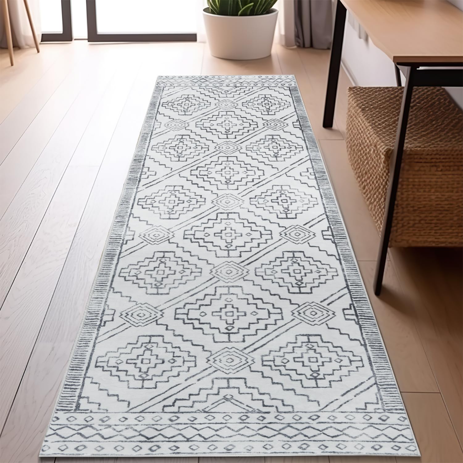 jinchan Runner Rug 2x5 - Moroccan Hallway Rug Bohemian Kitchen Washable Runner Rug with Rubber Backing Modern Soft Rug Indoor Non Slip Carpet for Entryway Bathroom Laundry Room Farmhouse Grey