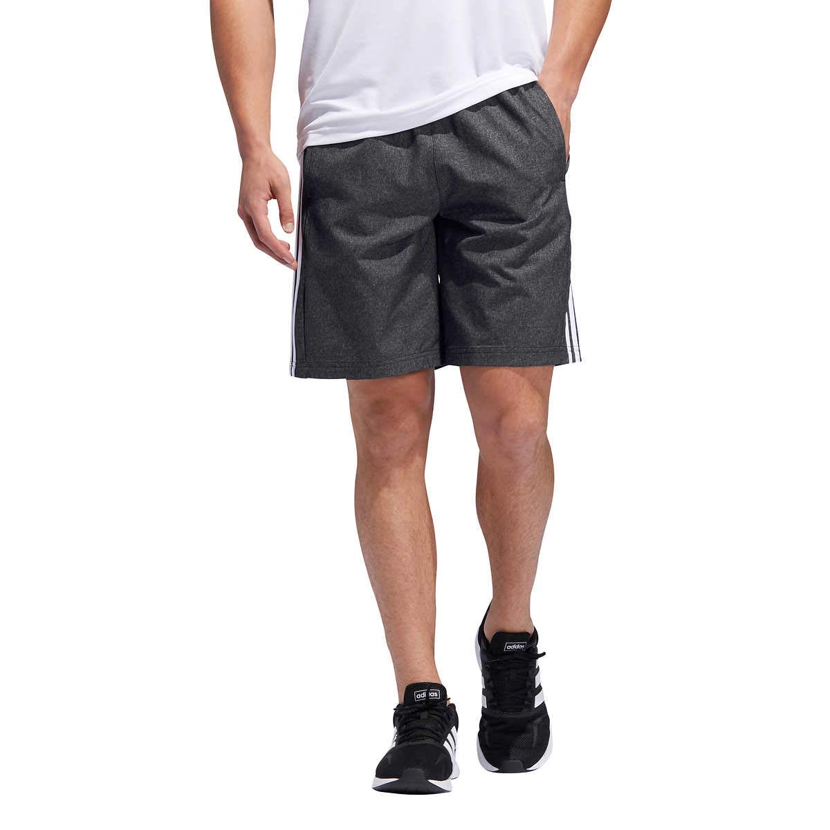 adidas Men’s Woven Active Short (Black/White Stripe, Large)