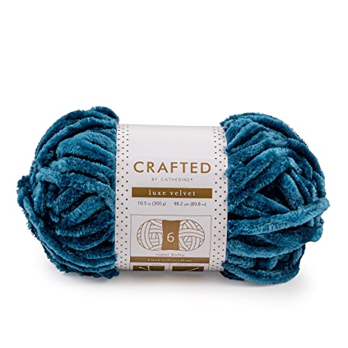 Crafted By Catherine Luxe Velvet Solid Yarn - 2 Pack (98 Yards Each Skein), Dark Teal, Gauge 6 Super Bulky