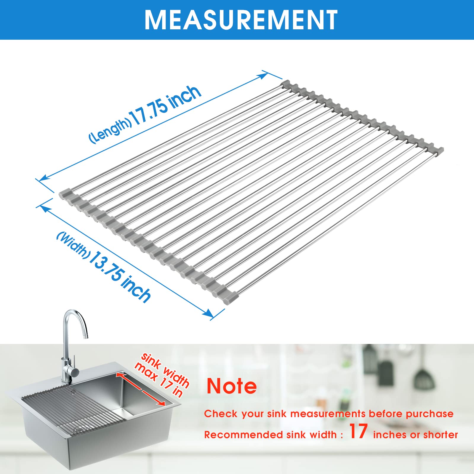 AOUAO Roll Up Dish Drying Rack,Multipurpose Stainless Steel Over The Sink Drainer Rack,Kitchen Portable Dish Rack (Round)