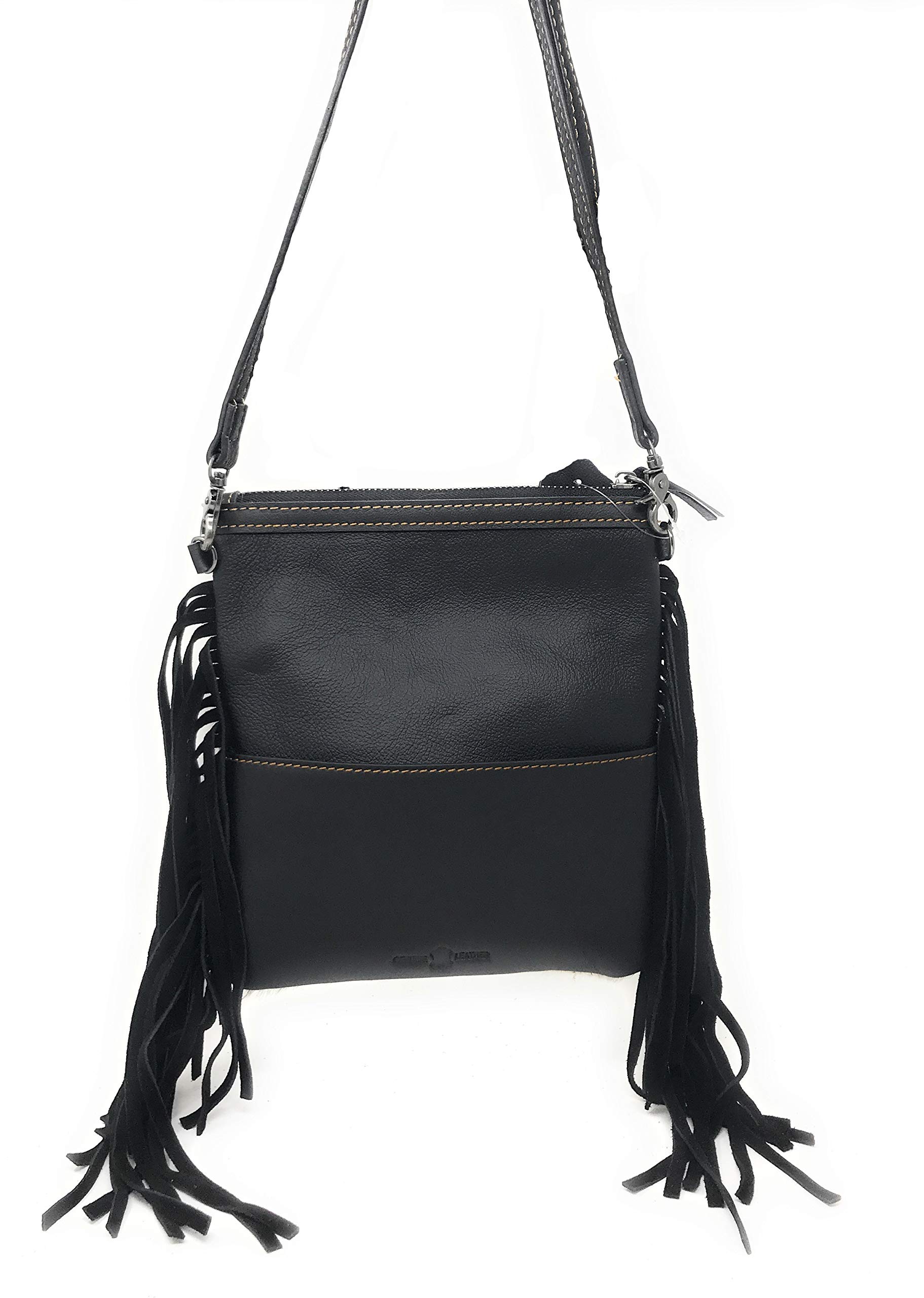 Concealed Carry Leather Western Floral Tool Cowhide Womens Fringe Clutch Crossbody in 2 colors (Black/White)
