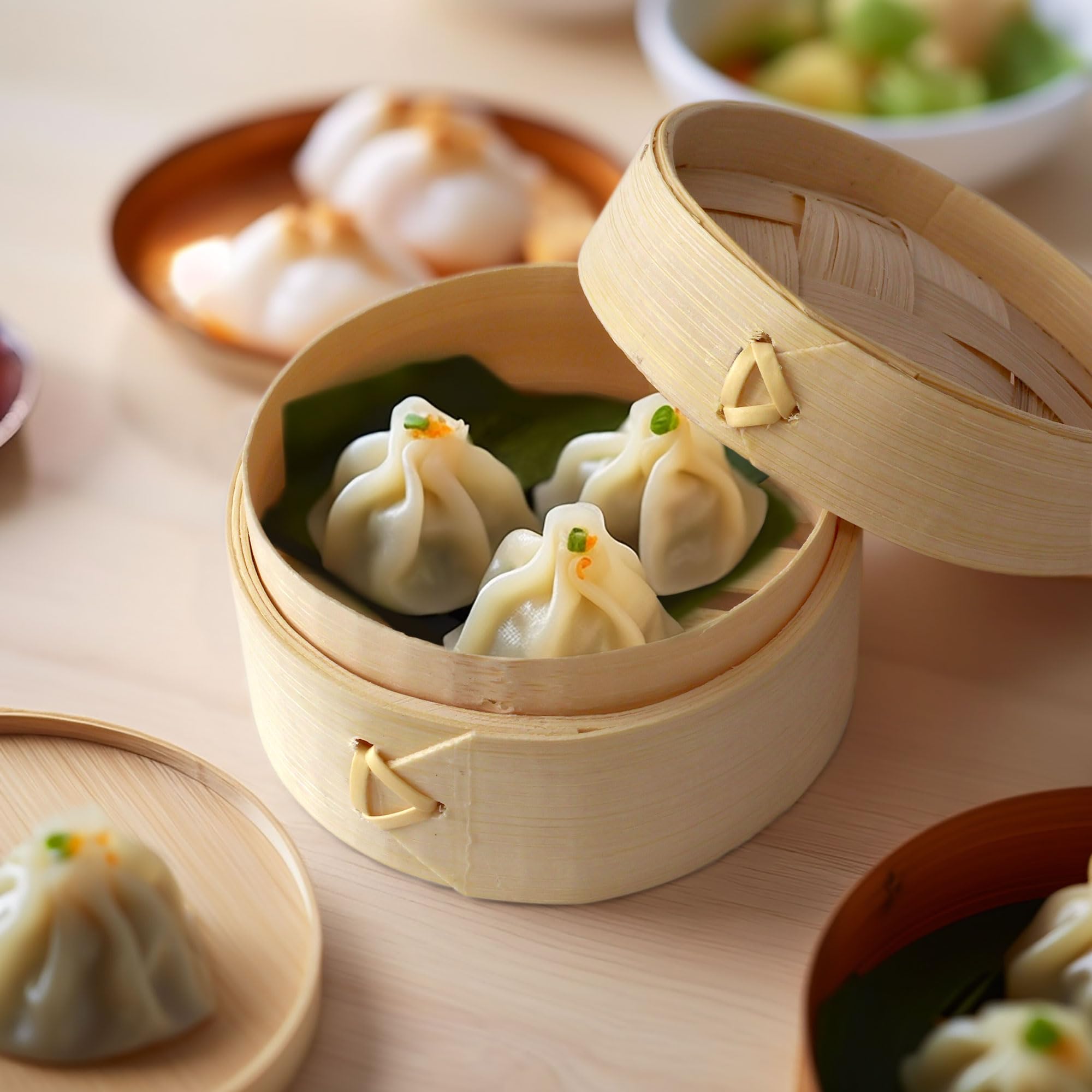 BambooMN 3 Inch Mini Bamboo Dim Sum Dumpling Steamer Basket for Dessert Party Favors Wedding Birthday Home Decorations Supplies, BambooMN 30 Pieces