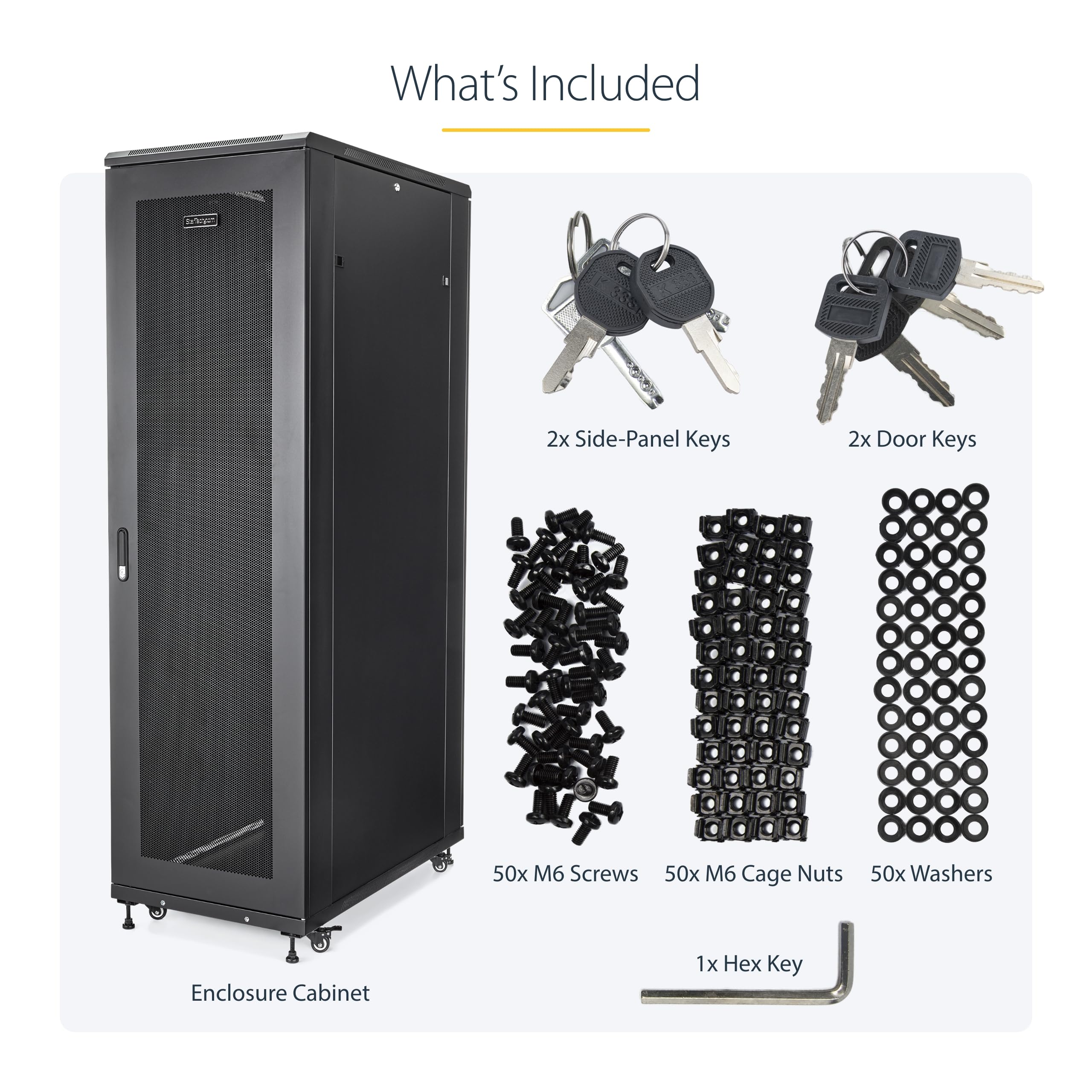 StarTech.com 4-Post 42U Server Rack Cabinet, 19" Data Rack Cabinet for IT Equipment Mount, Full Size Network Cabinet Storage