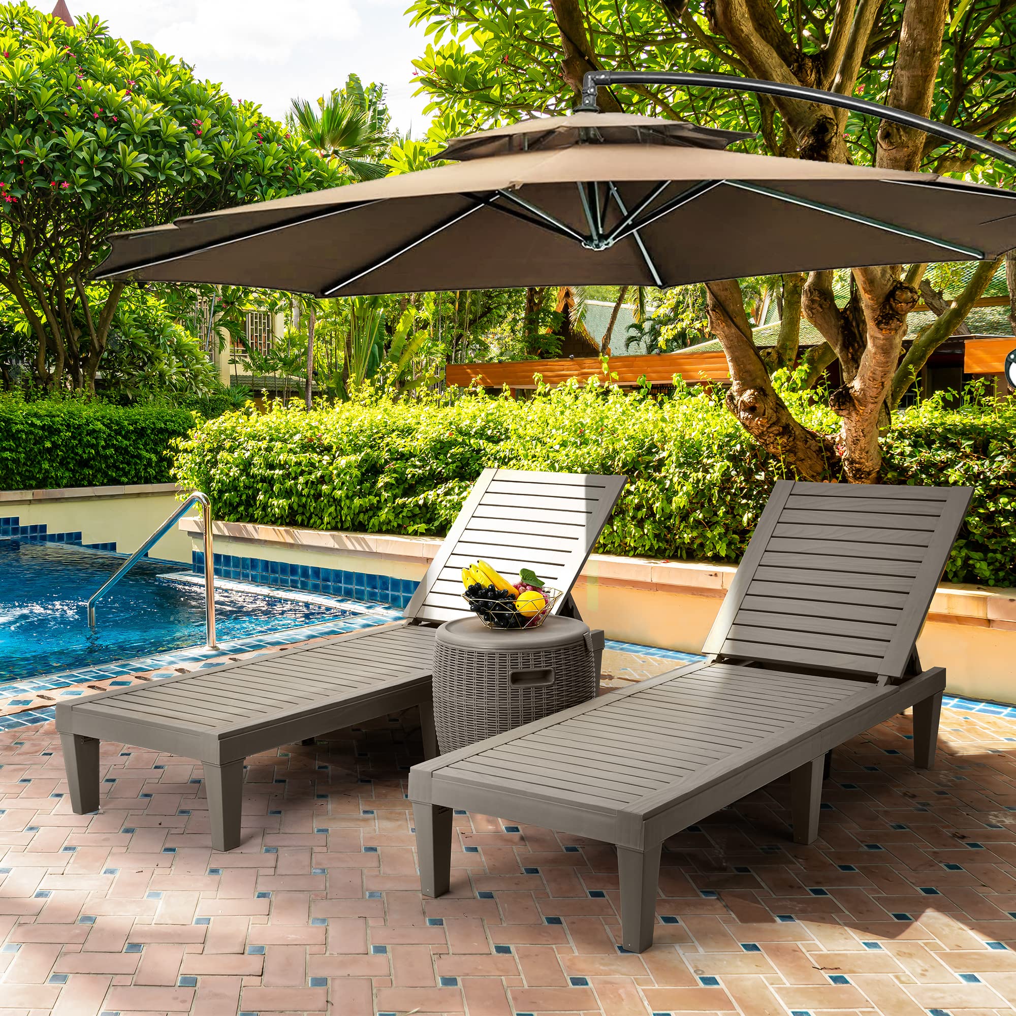 YITAHOME Patio Chaise Lounge Set of 2, Outdoor Chaise Lounge with Cushion & Adjustable Backrest for Backyard, Poolside, Lawn, Waterproof & Easy Assembly (Taupe)