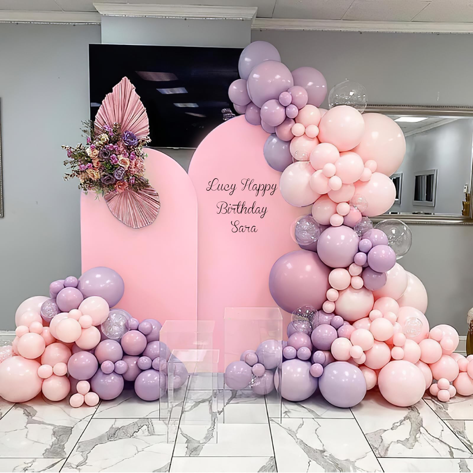 AIBIIN 2x5ft Pink Arch Wall Backdrop Round Top Backdrop Cover Valentine's Day Round Top Arch Frame Cover 2-Sided Fit Backdrop Stand for Wedding Baby Shower Birthday Bridal Shower Events Party Decor