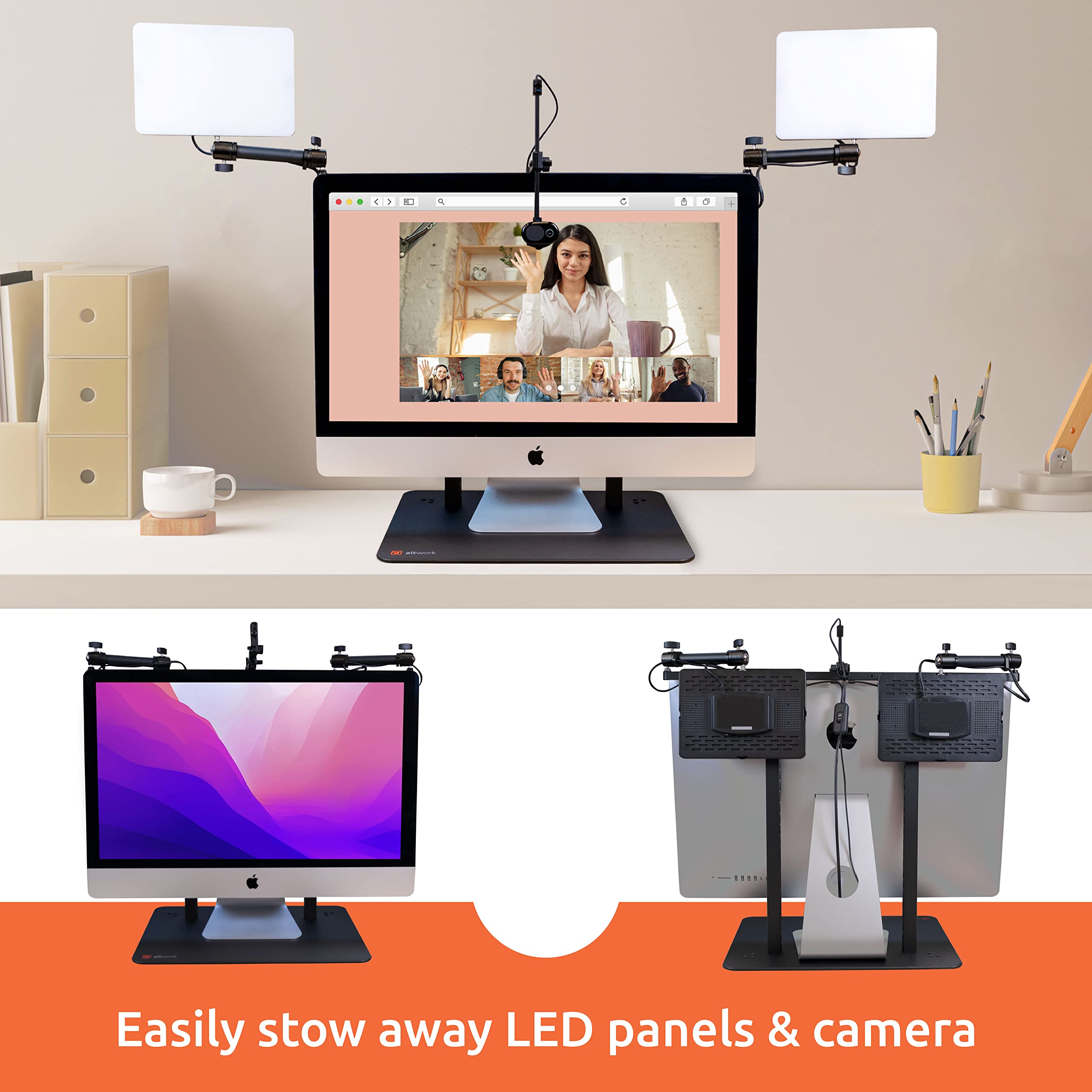 Altwork TruVue Webcam Lighting & Center Screen Webcam Mount with Desk Stand|LED Video Conferencing Lighting Adjustable Brightness, Color Temperature|for iMacs & Other Monitors Without VESA