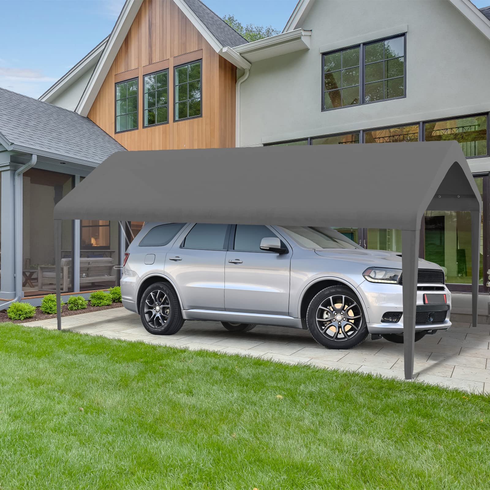 GOTRUTH Canopy Replacement Cover, Carport Replacement Canopy, 800D Oxford Waterproof & UV Protected Tarp with Ball Bungees (Frame is not Included) (Gray, 12x20)