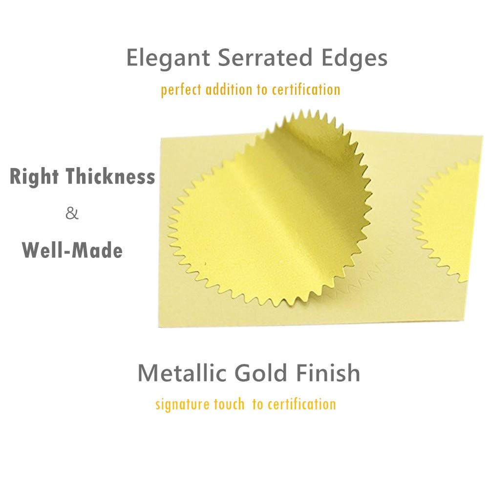 UNIQOOO 100pcs Gold Embossed Foil Blank Certificate Self-Adhesive Sealing Stickers - Perfect for Invitations, Certification, Graduation, Notary Seals, Corporate Seals, and Personalized Monogram Emboss