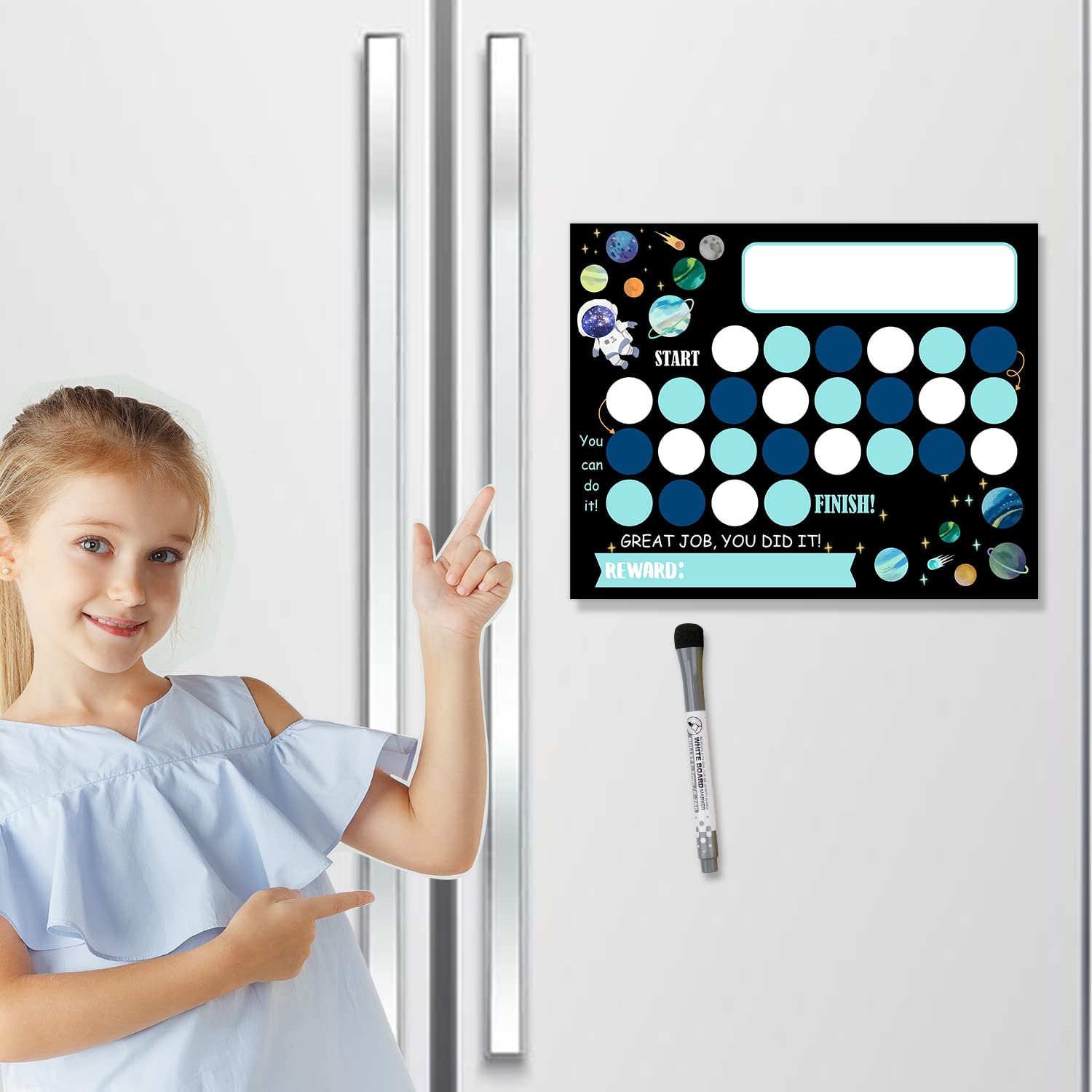 Astronaut Chore Chart for Kids,Magnetic Reward Chart for Kids Behavior, Good Responsibility Chart, Chore Chart for One Child - 8 x 10 inch