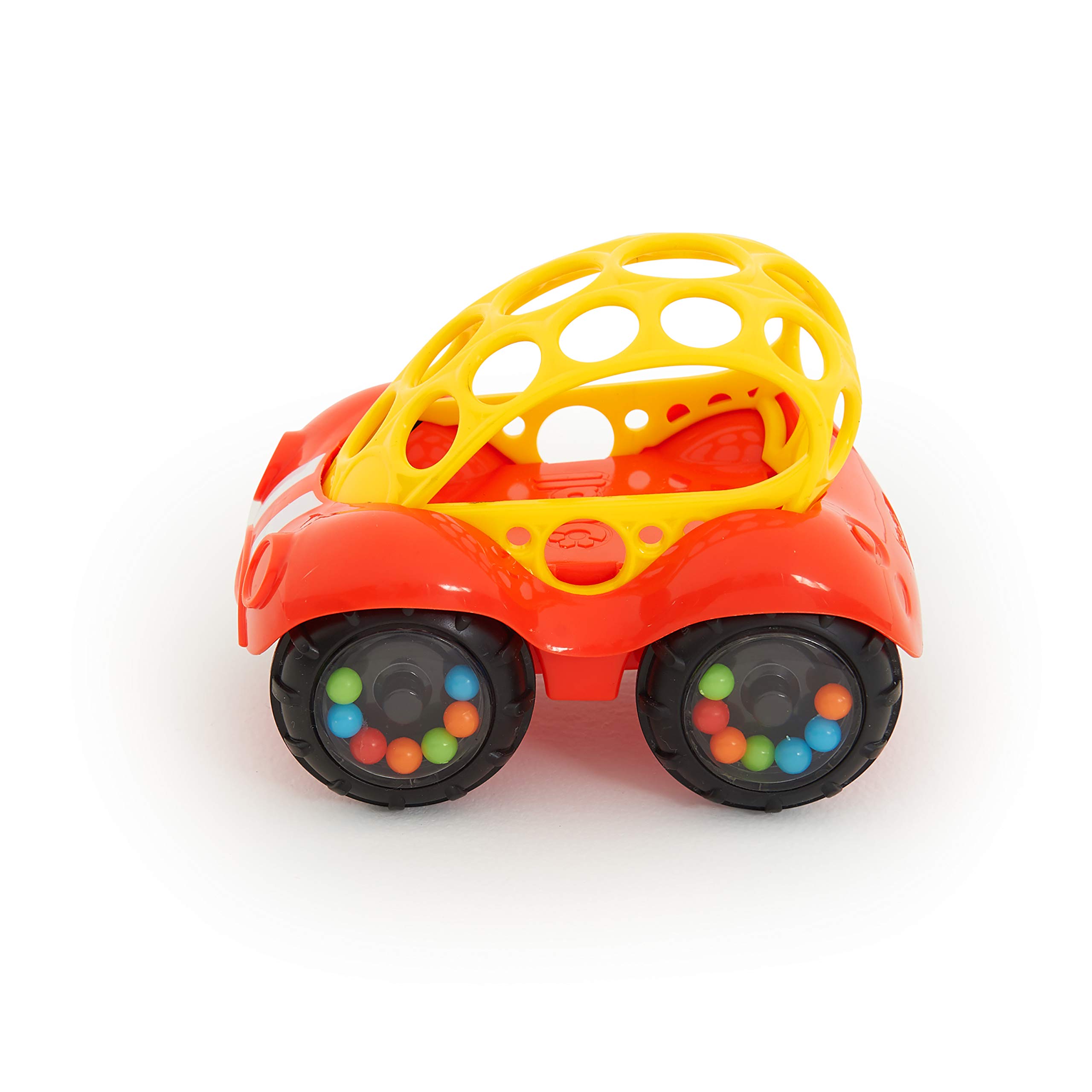 Bright Starts Oball Easy Grasp Rattle & Roll Buggie BPA-Free Push Car Infant Crawling Toy, 1 Pack, Age 3 Months and up, Red/Yellow