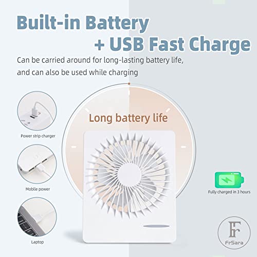 FrSara Fan USB Desk Personal Fan, 4.5Lnch,Long Battery Life, Quiet Portable Mini Table Fan, Three Wind Speed Adjustment, Small Portable and Personal Fan Perfect for Use in Home, Office, Desktop