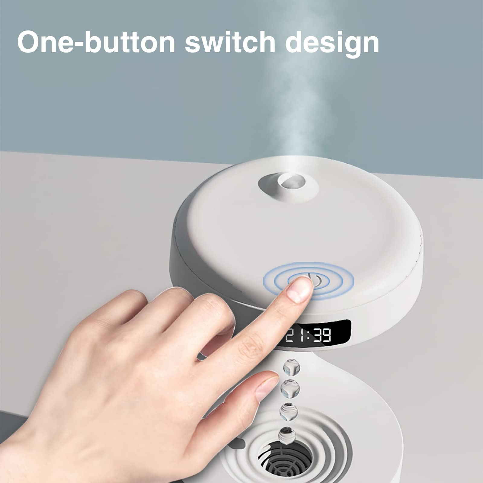 Anti Gravity Ultrasonic Humidifier, 2023 Upgrade Cool Mist Desktop Humidifier, Quiet Diffuser with LED Clock Display, Auto Shutdown Power-Off Protection for Kids Friend Lover Gift Bedroom Home(White)