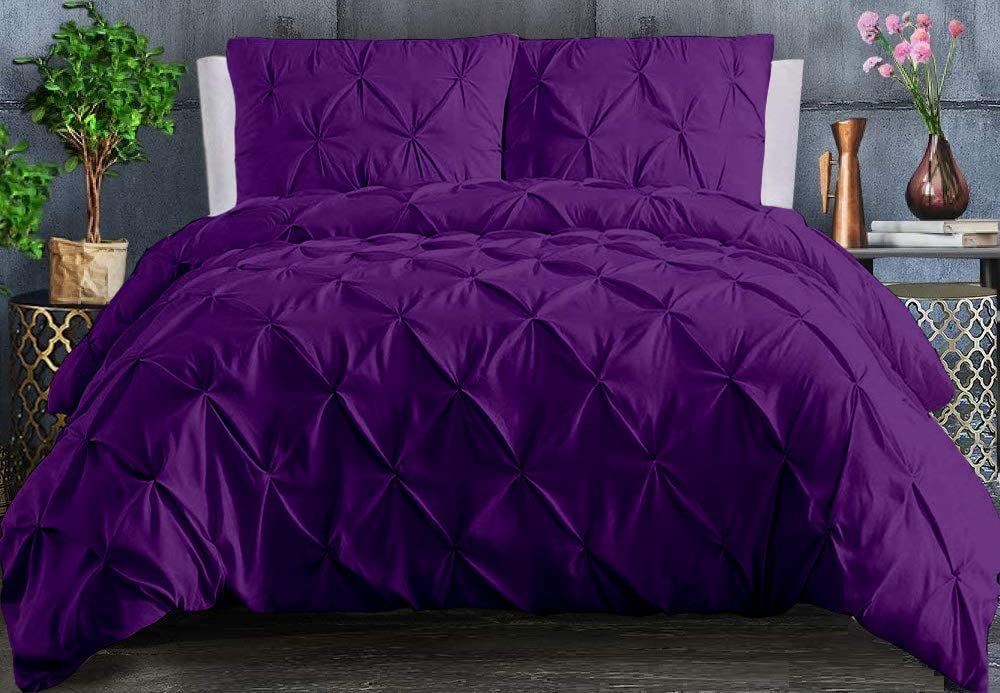 Xtream Fabric Pinch Pleated Duvet Cover Set Purple 5 Pieces Duvet Covers King/California King Size Cotton 800 TC (1 Duvet Cover with Zipper Closure & 4 Pillow Cover)