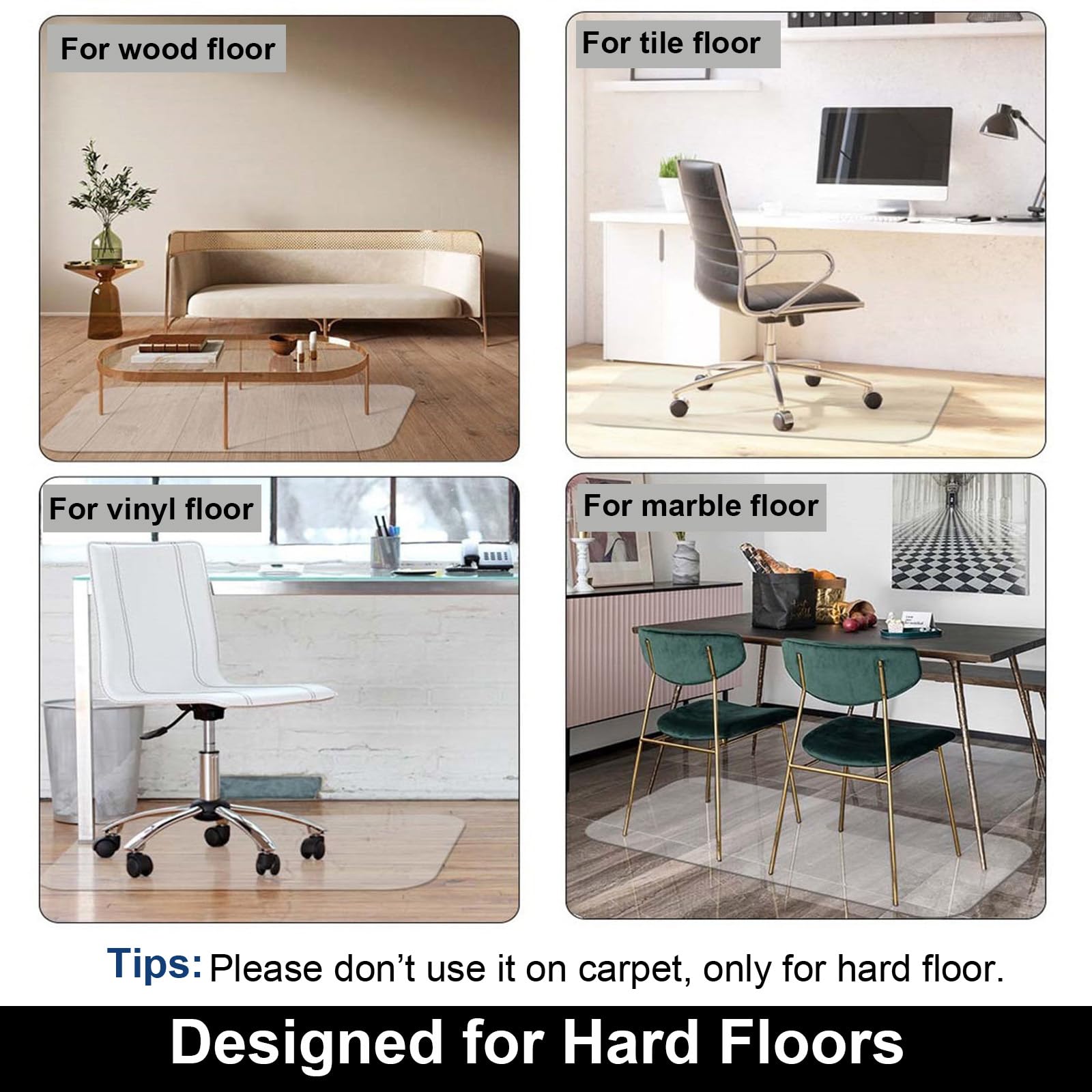 AiBOB Office Chair Mat for Hardwood Floors, 36'' X 48'' Heavy Duty Floor Mats for Computer Desk, Easy Glide for Chairs, Flat Without Curling