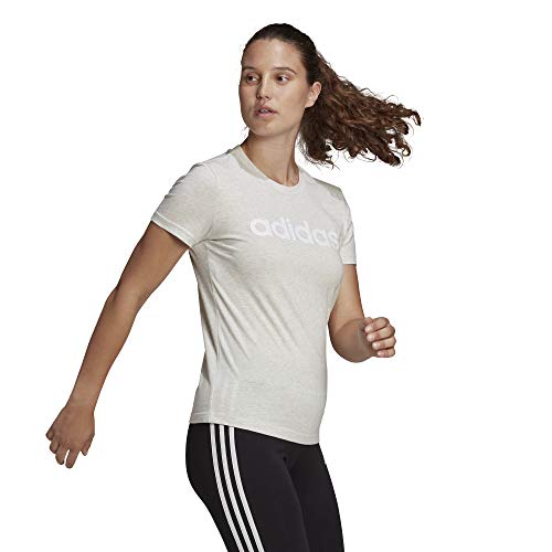 adidas womens Linear T-Shirt Off White Melange/White Medium