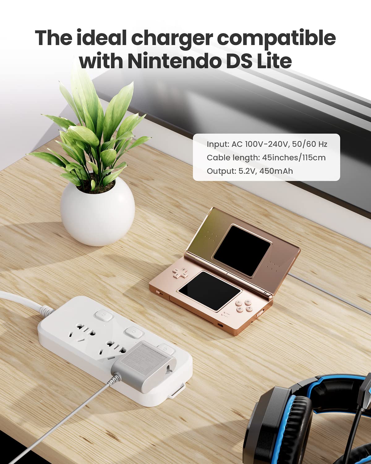 DS Lite Charger, VOYEE DS Lite Charger Replacement for DS Lite, AC Adapter Compatible with DS Charger (100-240v)