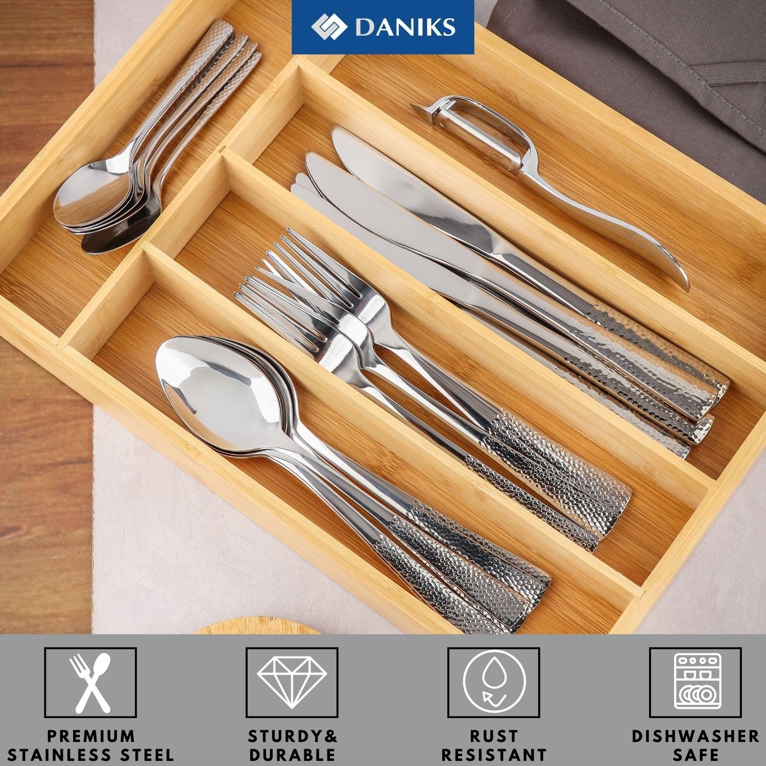Daniks Alta 24 Pieces Silverware Set Service for 6 | Premium Stainless Steel Flatware Cutlery Set | Include Forks, Spoons and Knives | Dishwasher Safe for Home, Restaurant, Kitchen | Mirror Polished
