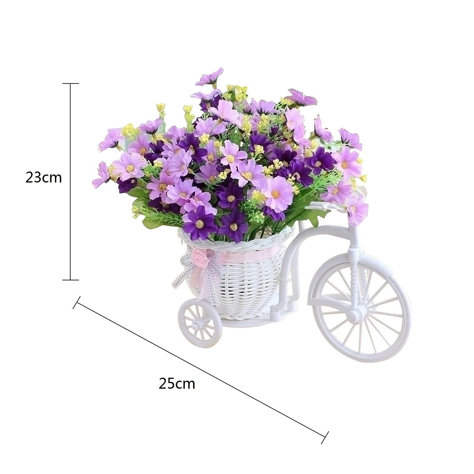 Bicycle Artificial Flower Desktop Decoration Nostalgic Bicycle Planter Garden Decor Mini Tricycle Fake Silk Flower Plant Stand for Home Office Wedding Party Decoration