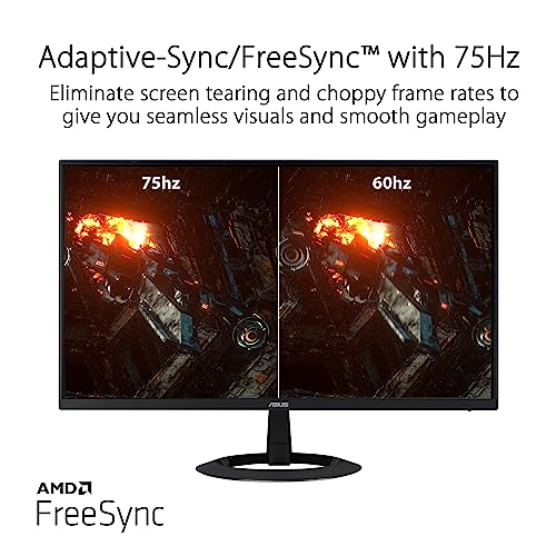 ASUS 22β (21.45β viewable) 1080P Eye Care Monitor (VZ22EHE) - Full HD, IPS, 75Hz, 1ms (MPRT), Adaptive-Sync, HDMI, Low Blue Light, Flicker Free, HDMI, VGA, Ultra-Slim,Black