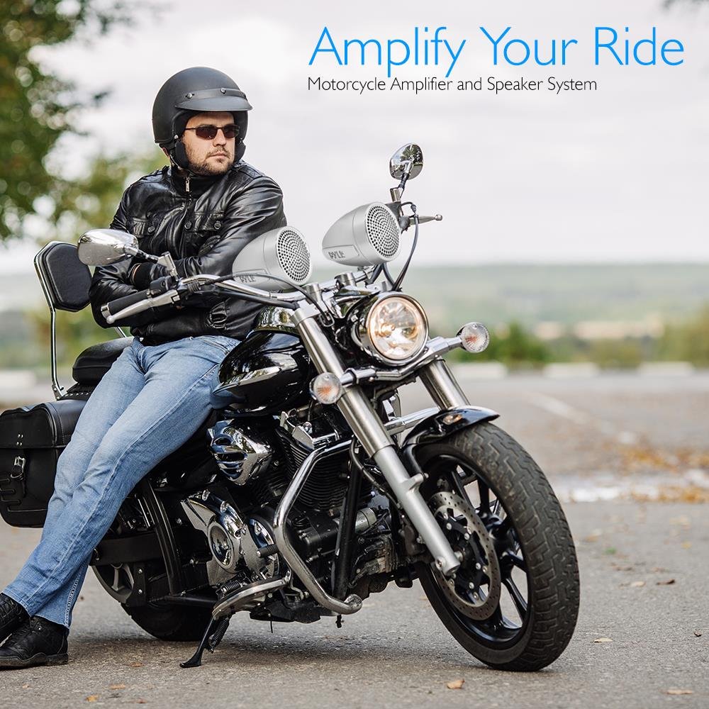 Pyle 600 Watt Weatherproof Motorcycle Speaker and Amplifier System w/Two 2.25 Inch Waterproof Speakers, AUX - Handlebar Mount ATV Mini Stereo Audio Receiver Kit Set - Also for Marine Boat - PLMCA62BT