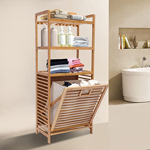 Bamboo Laundry Hampers Storage Basket Clothes Storage Shelf Organizer Bathroom Rack,Laundry Room Shelves