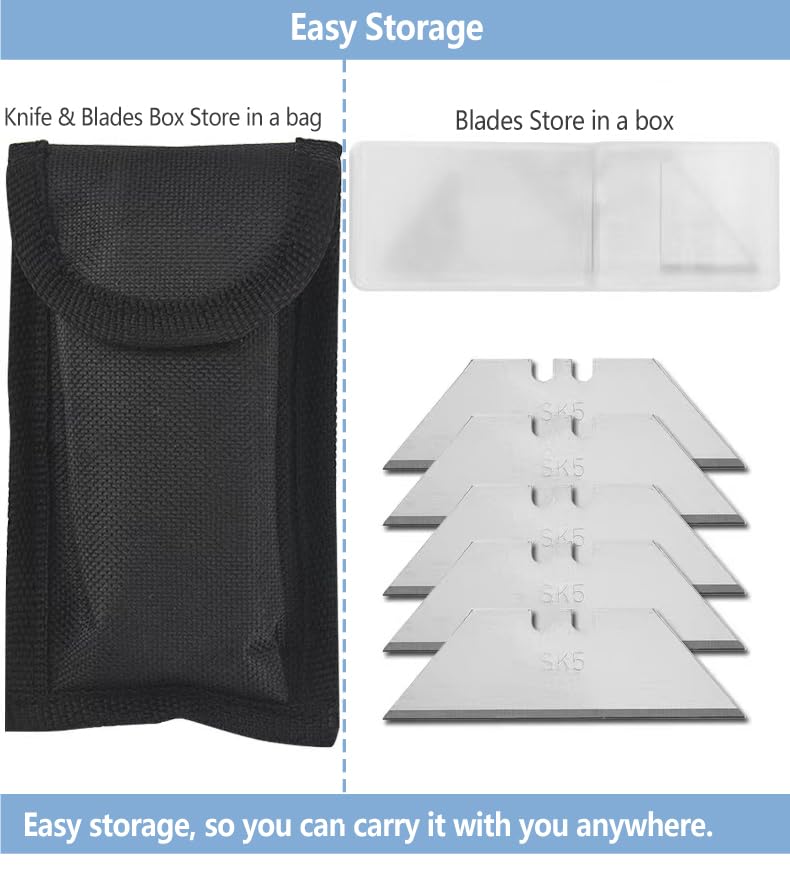 Folding-Utility-Knife Work-Knife Retractable-Folding-Box-Cutter Construction-Knife-Box-Opener - Razor-Knife with 5 Extra Blades for Cartons Cardboard and Boxes